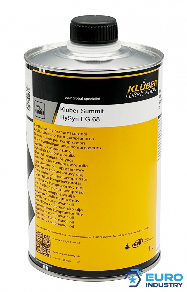 Klüber Summit HySyn FG 68 Synthetic food machinery compressor oil 1L ...